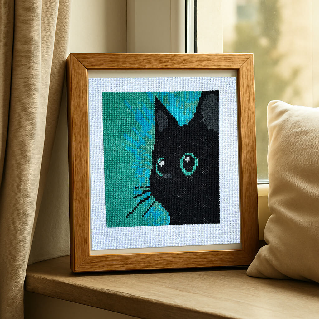 Sneaky Cat Cross Stitch Kit – Funny Cat Pattern | 5"x5" Design